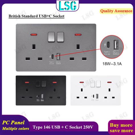Lsg Electrical Socket Wall Mounted With Usb And Type C Port Fast Charging Pd18w 3 1a Uk