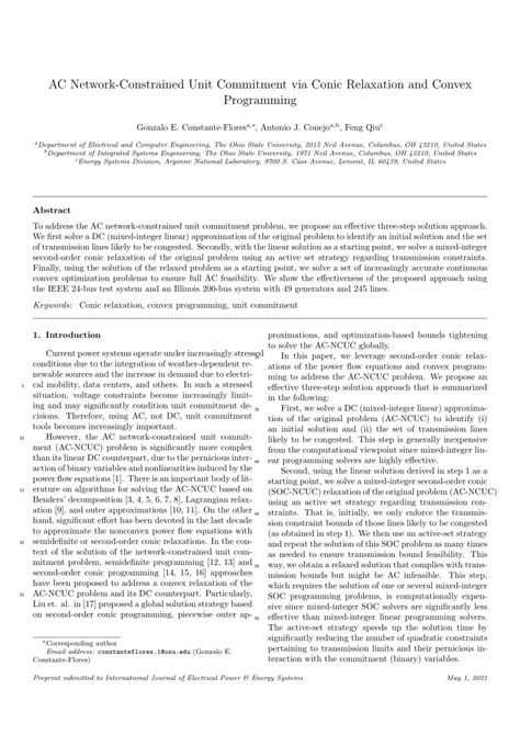 Pdf Ac Network Constrained Unit Commitment Via Conic Relaxation And