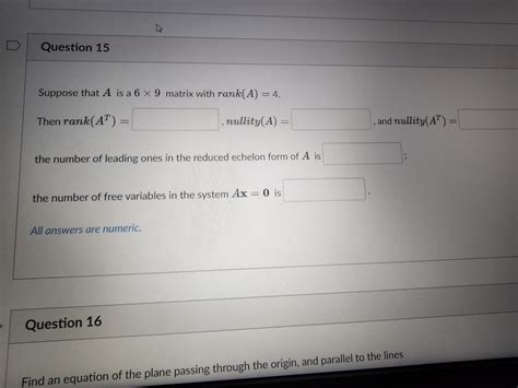 solved question 15 suppose that a is a 6 x 9 matrix with