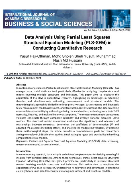 Pdf Data Analysis Using Partial Least Squares Structural Equation Modeling Pls Sem In
