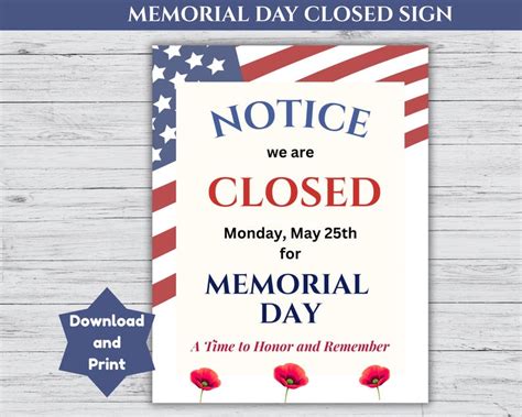 Memorial Day Closed Sign For Door A Printable Sign Closed On Memorial
