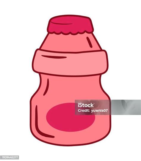 딸기 요구르트 Probiotic 음료수 병 아이콘 에서 귀여운 만화 그림 벡터 일러스트 0명에 대한 스톡 벡터 아트 및 기타 이미지 Istock