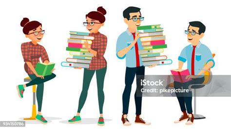 얻는 지식 개념 벡터입니다 백과 사전입니다 도 서 클럽에서 남녀 도서관 학술 학교 대학 개념입니다 자기 교육 문학 읽기 플랫 만화 삽화를 절연 2명에 대한 스톡 벡터 아트