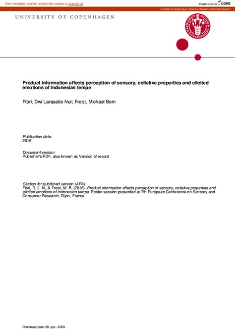 Pdf Product Information Affects Perception Of Sensory Collative