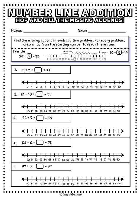 number line addition worksheets free teach prints