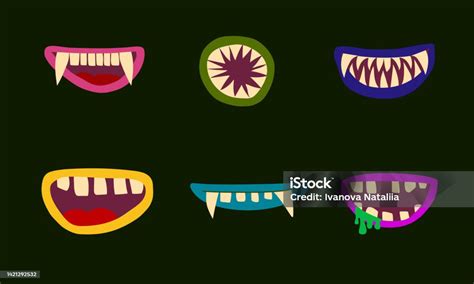 할로윈 장식을위한 괴물의 입 세트 무서운 입 공포 벡터 일러스트 레이 션 0명에 대한 스톡 벡터 아트 및 기타 이미지 0명 개체 그룹 귀여운 Istock
