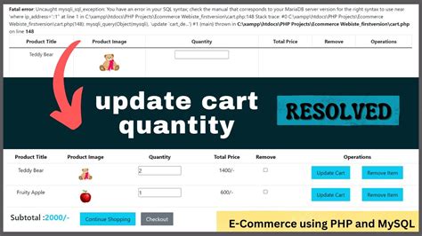 PHP Ecommerce Project Using MySQL Quantity Update Correction YouTube