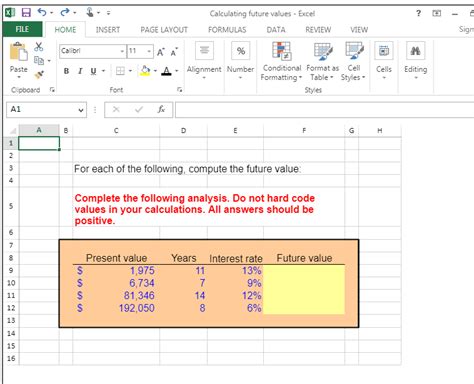 Solved Calculating Future Values Excel File Home Insert