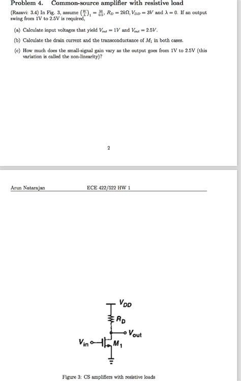 Get Answer Problem 4 Common Source Amplifier With Resistive Load