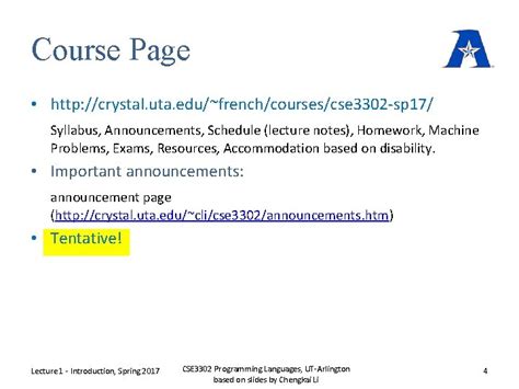Cse 3302 Programming Languages Kelly Scott French Spring