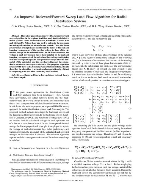 Pdf An Improved Backwardforward Sweep Load Flow Algorithm For Radial
