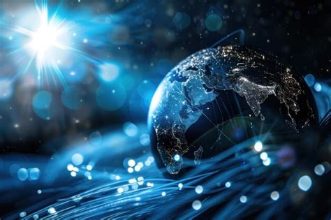 Earth Globe With Fiber Optic Flying Around Technology Copy Space Premium Ai Generated Image