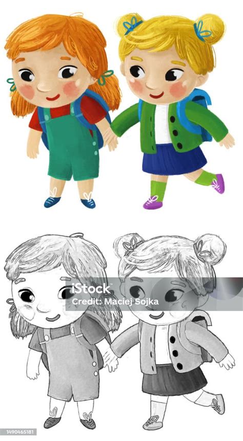 만화 아이 아이 소녀 여자 친구 우정 학생 학교에 가는 아이들을위한 어린 시절 일러스트레이션 학습 고름에 대한 스톡 벡터 아트 및 기타 이미지 Istock