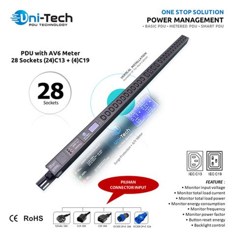Jual 28 Sockets Mix C13 C19 PDU With AV6 Meter Input IEC309 2P E 32A Kota Bekasi