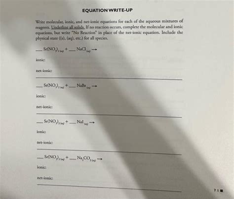 Solved EQUATIONWRITE UP Write Molecular Ionic And Chegg