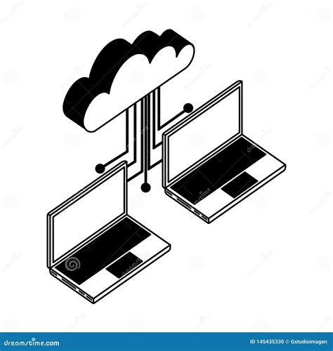 Laptop Computer With Cloud Computing And Electronic Circuit Stock Vector Illustration Of