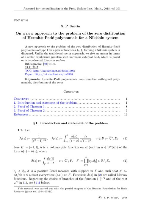 Pdf On A New Approach To The Problem Of Distribution Of Zeros Of Hermite—padé Polynomials For