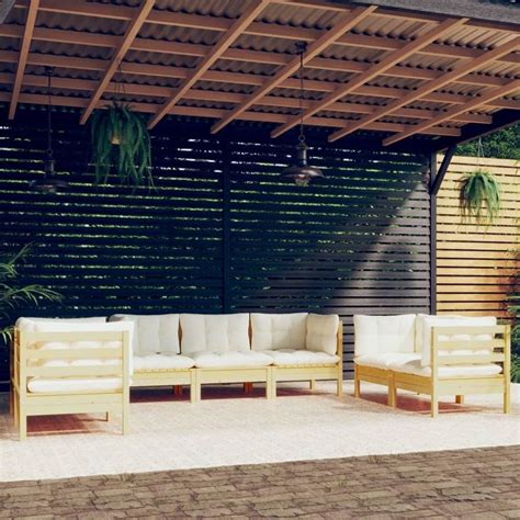 7 Piece Garden Lounge Set With Cream Cushions Solid Pinewood Vidaxl Big W