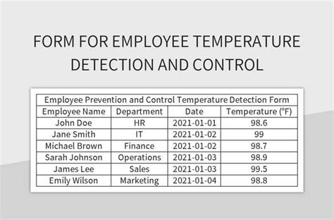 Employee Temperature Monitoring Form For Health And Safety Compliance Excel Template Free