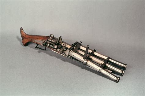 Triple Barrelled Pistol By French School Fine Art Print