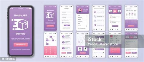 Delivery 모바일 앱 인터페이스 화면 템플릿 세트 온라인 계정 물류 서비스 달력 소포 계산 주문 추적 응용 프로그램 웹