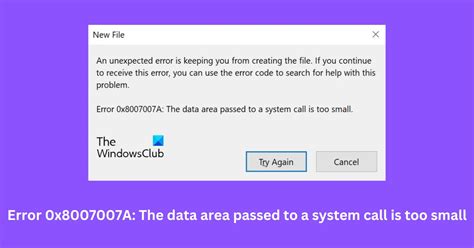 The Data Area Passed To A System Call Is Too Small Error 0x8007007a Artofit