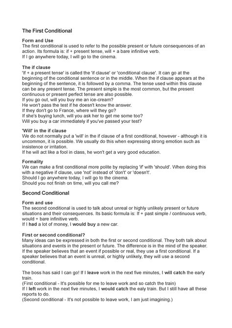 The 1st 2nd Conditional The First Conditional Form And Use The First Conditional Is Used To