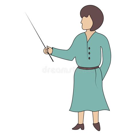 Cartoon Style Female Teacher Leading A Lesson At School And Holding A