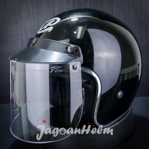 Jual Jpx Helm Jp Retro New Bigie Solid Black Silver Jpretro Shopee