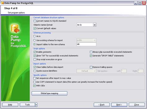Data Pump For PostgreSQL SQLManager