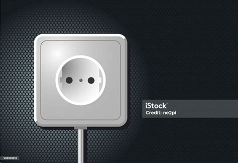 벽에 전기 유럽 콘센트입니다 흰색 플라스틱 플러그입니다 현실적인 그림입니다 0명에 대한 스톡 벡터 아트 및 기타 이미지 0명 3차원 형태 검은색 Istock