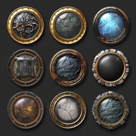 Game Round Interface Frames Cartoon Ui Circle Game Asset Items Empty Golden Medieval Silver