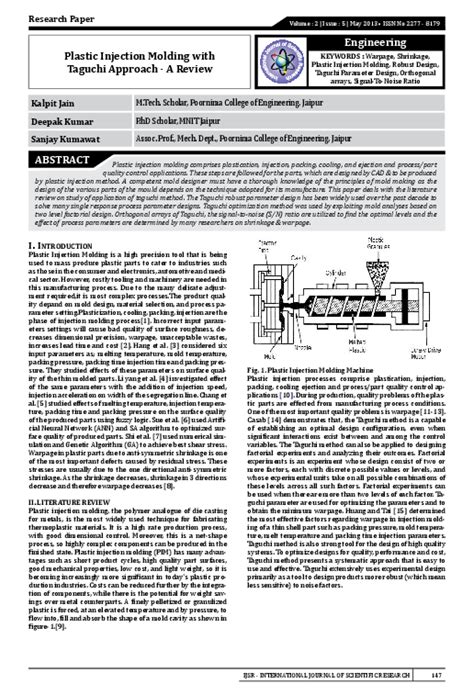 Pdf Optimizing Plastic Injection Molding Using Taguchi Methods