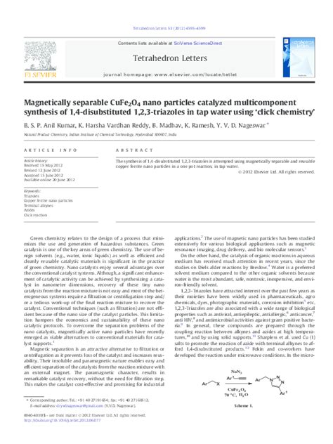 Pdf Magnetically Separable Cufe2 O4 Nano Particles Catalyzed Multicomponent Synthesis Of 14
