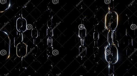 Steel Narrow Chains Hanging On A Black Background Design Many Chains