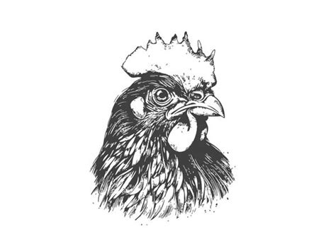 خروس سیاه و سفید یک طرح دستی که بر روی تصویر برداری پس زمینه سفید