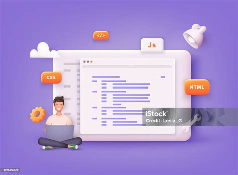 웹 사이트 프로그래밍 및 코딩 웹 개발 및 코딩 영향력있는 마케팅 소셜 미디어 또는 네트워크 홍보 3d 벡터 일러스트레이션 소셜 네트워킹에 대한 스톡 벡터 아트 및 기타