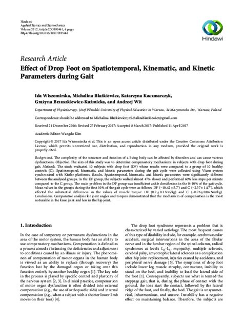 Pdf Effect Of Drop Foot On Spatiotemporal Kinematic And Kinetic