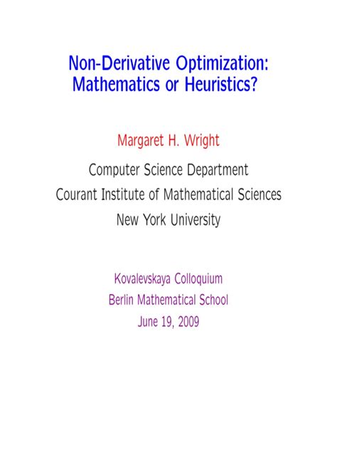 Non Derivative Optimization From Heuristics To Rigorous Methods Pdf Analysis Applied
