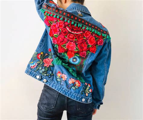 Embroidered Denim Jacket Boho Jacket Hippie Jacket Squirrels Love