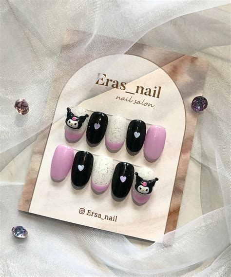 프렌치 쿠로미 네일 팁 산리오네일 블랙네일 키치네일 귀여운네일 입문용 수제네일팁 에이블리