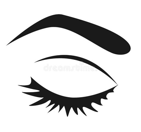 Black Silhouette Of Female Closed Eye With Long Eyelashes On A W Stock