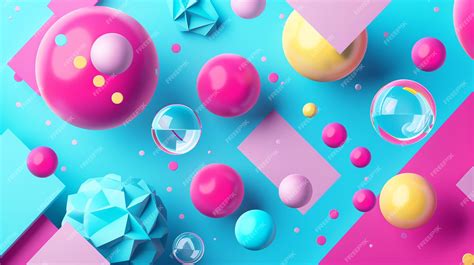 3d Rendering Of Colorful Balls And Geometric Shapes Of Blue Pink And