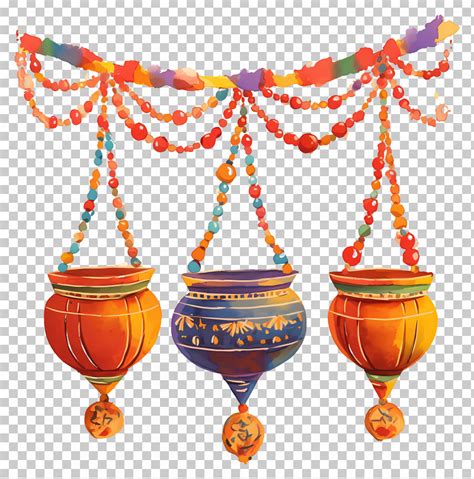 Dahi Handi Colorful Hanging Pots Illustration Png Clipart Art