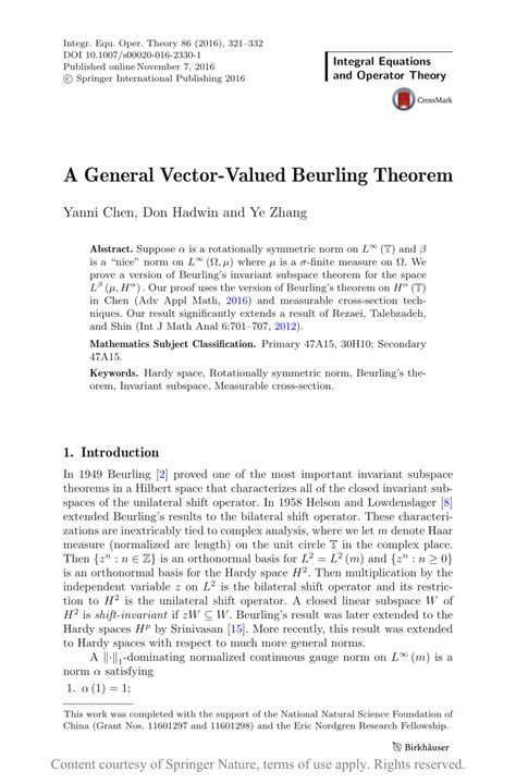A General Vector Valued Beurling Theorem