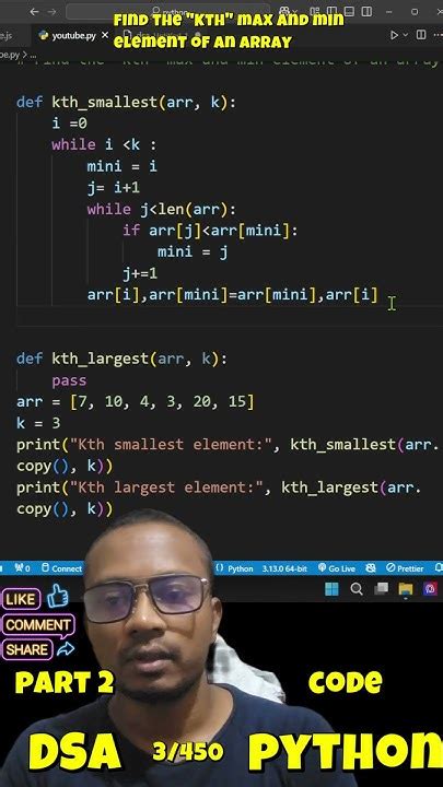 Find The Kth Max And Min Element Of An Array Dsa 3450 Follow For More Youtube