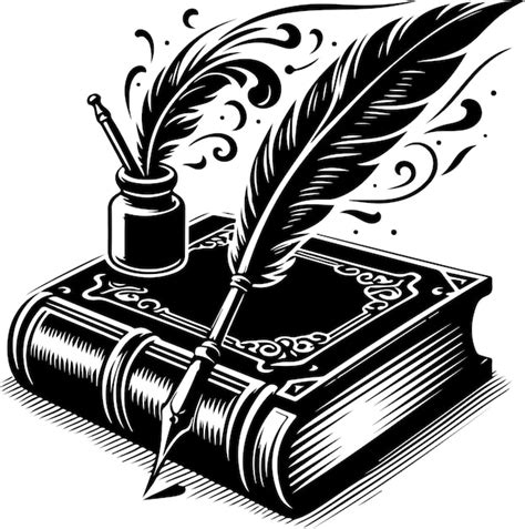 Premium Vector Book And Quill Pen For Writing Vector Illustration Stock Vector Black Color
