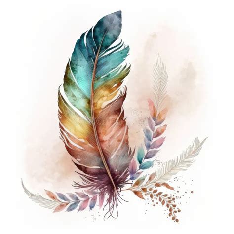 Concept Of Colorful Boho Feather Isolated On White Background In