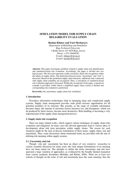 Pdf Simulation Model For Supply Chain Reliability Evaluation