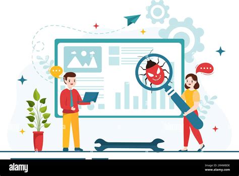 Bug Tracking Vector Illustration With Mobile Phone Protection From Computer Virus On Big Screen